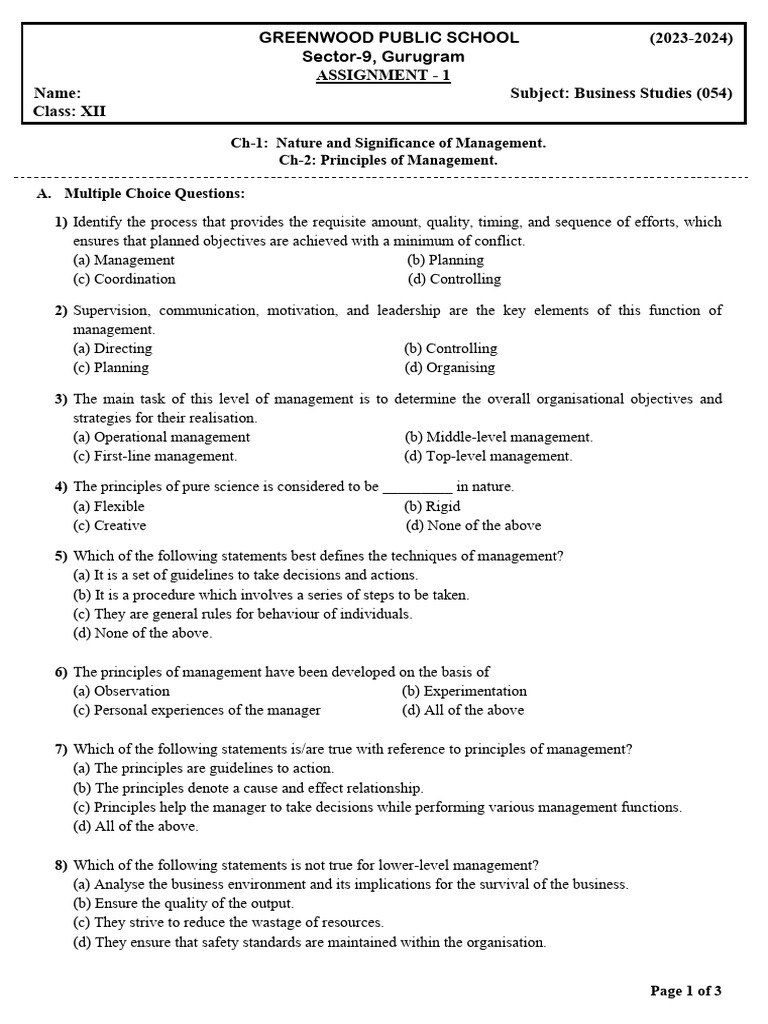 Assignment For Class 12th | PDF | Reason | Business