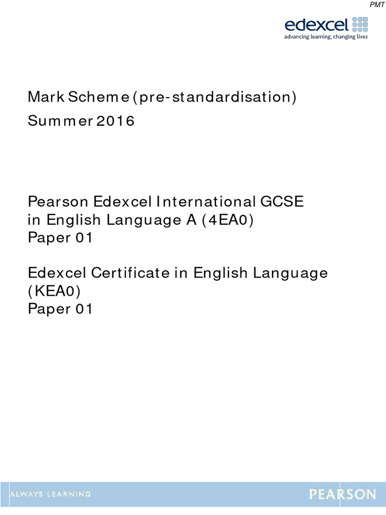 June 2016 MS - Paper 1 Edexcel English Language (A) IGCSE | PDF | Linguistics