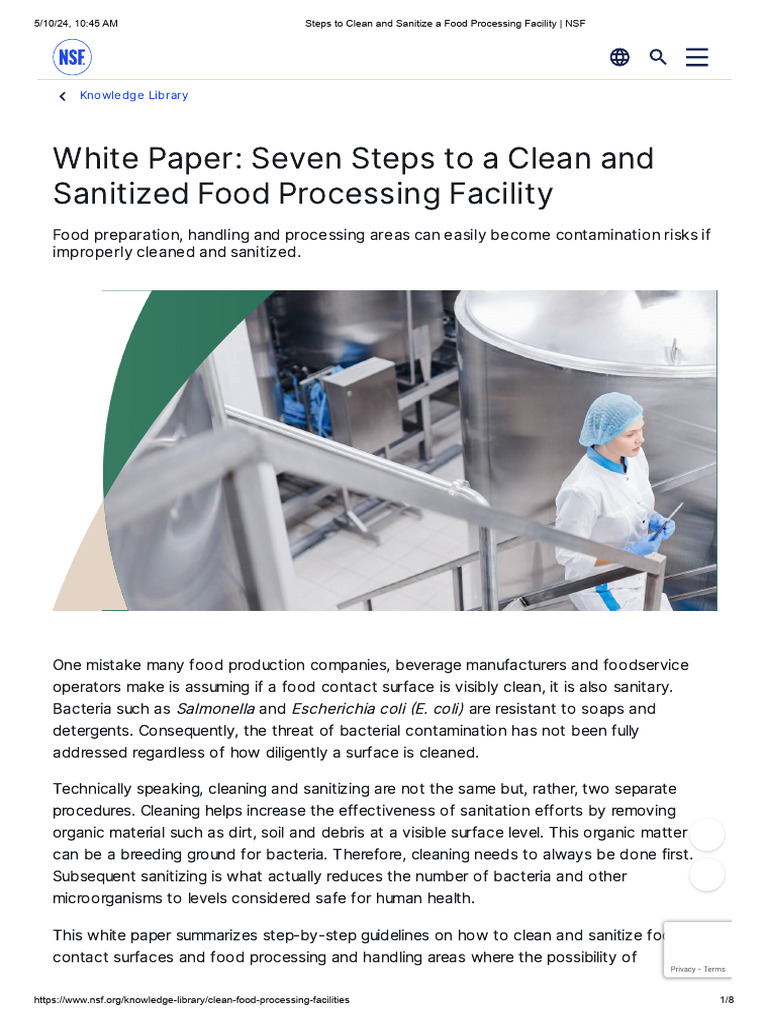 Steps To Clean and Sanitize A Food Processing Facility | PDF ...