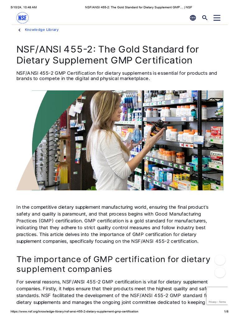 NSF - ANSI 455-2 - The Gold Standard For Dietary Supplement GMP | PDF | Audit | Dietary Supplements
