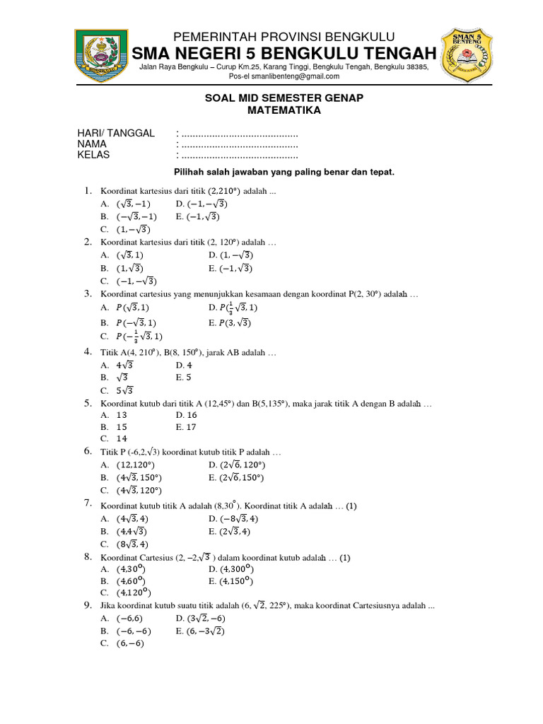 Soal MTK Kls X SMT 2 Mid | PDF | Metode & Bahan Ajar