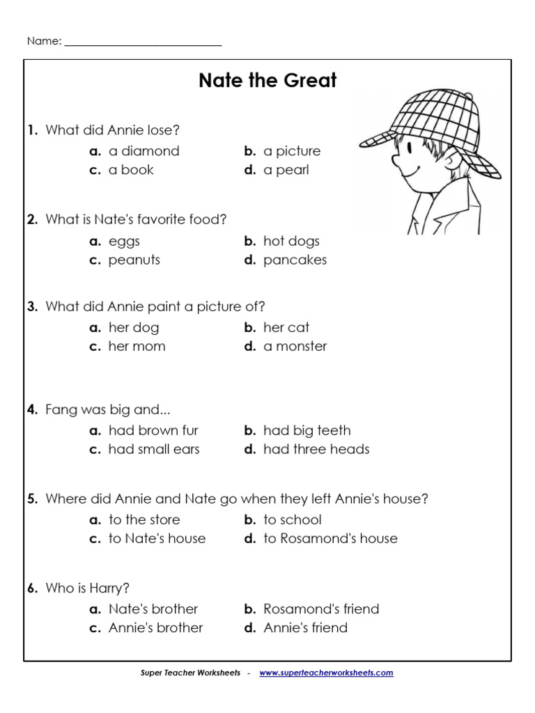 Nate the Great Quiz and Answer Key | PDF | Animals And Humans