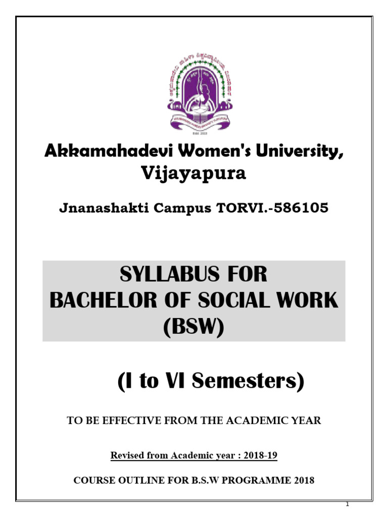 BSW I VI Semester Syllabus 2018 19 Onwards | PDF | Psychotherapy ...