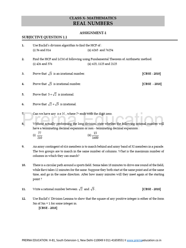 Math Real Number Assignment 1 | PDF