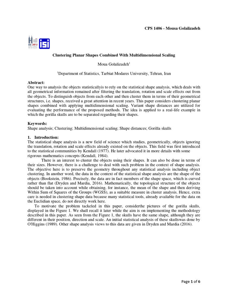 CPS 1406 - Clustering Planar Shapes Combined With Multidimensional Scaling | PDF | Cluster ...