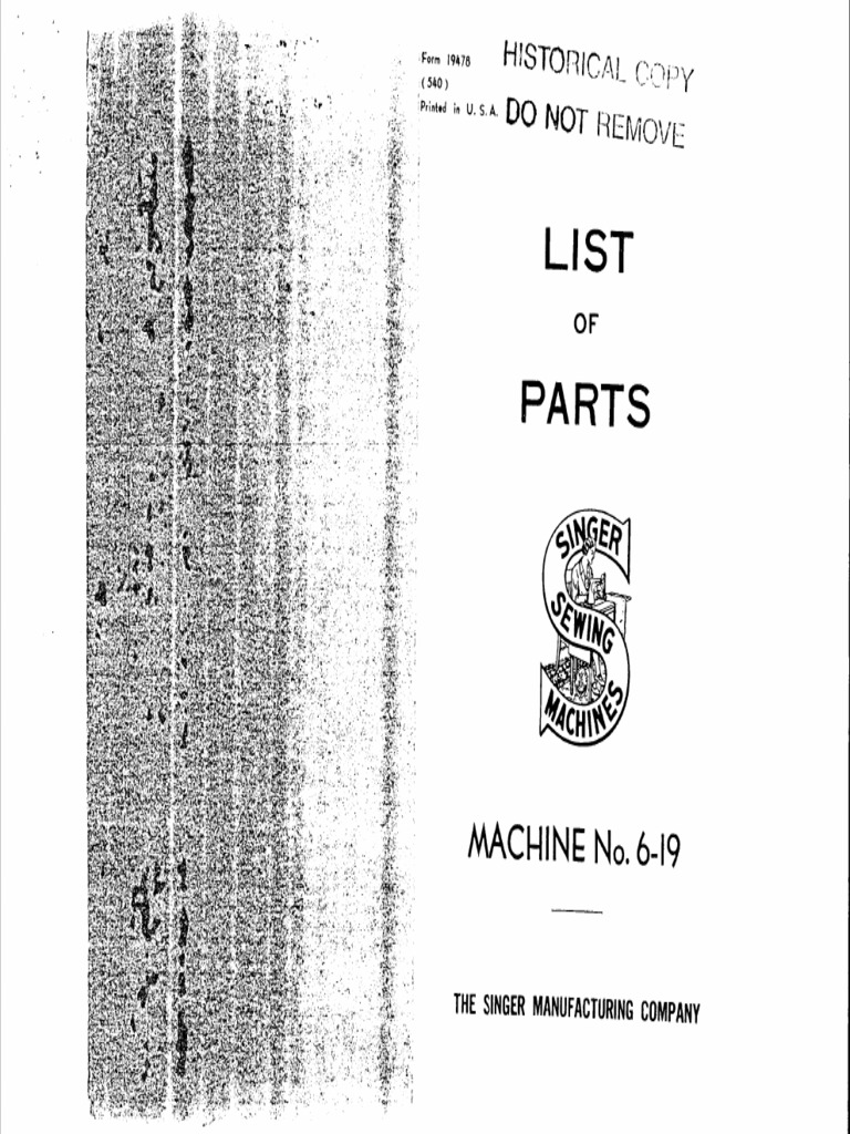 Singer 6 - 19 Parts List | PDF