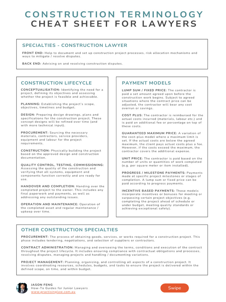Cheat Sheet For Construction Lawyers | PDF | Debt | Cost
