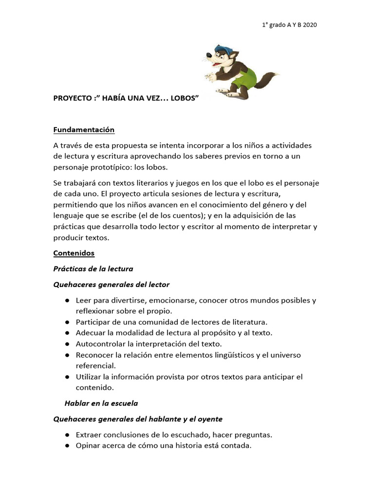 PROYECTO Cuentos Con Lobos 1° | Descargar gratis PDF | Escritores