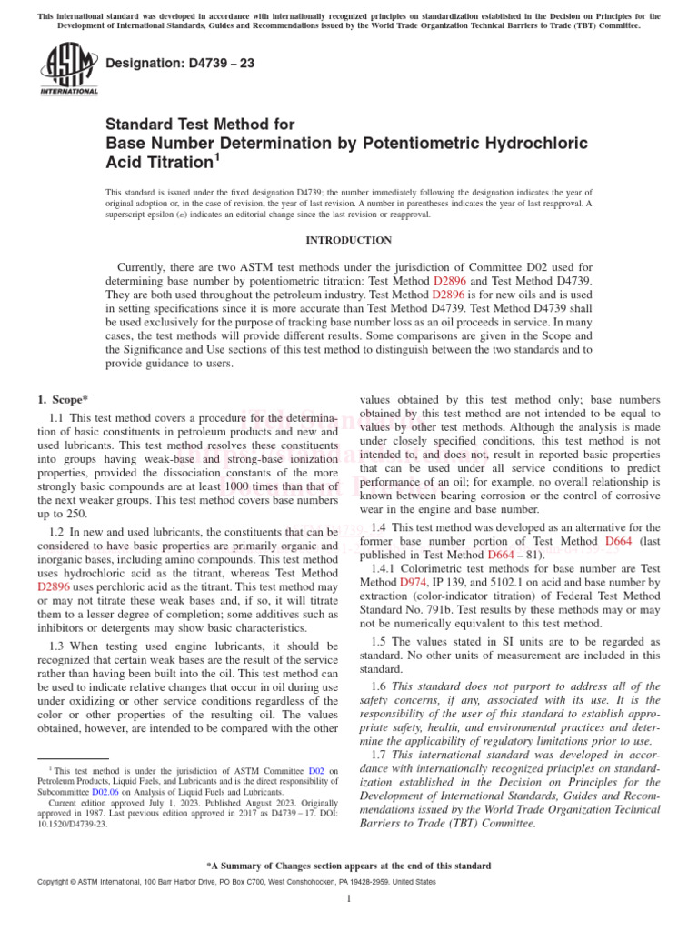 Astm D4739 23 | Download Free PDF | Titration | Chemistry