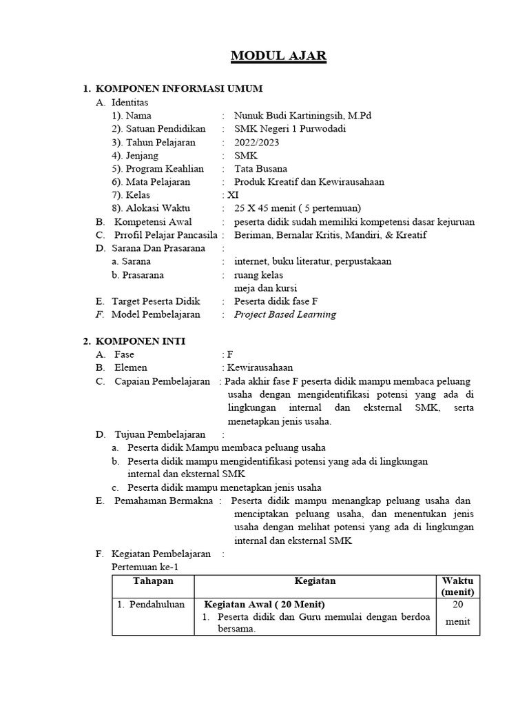 MODUL AJAR PELUANG USAHA | PDF