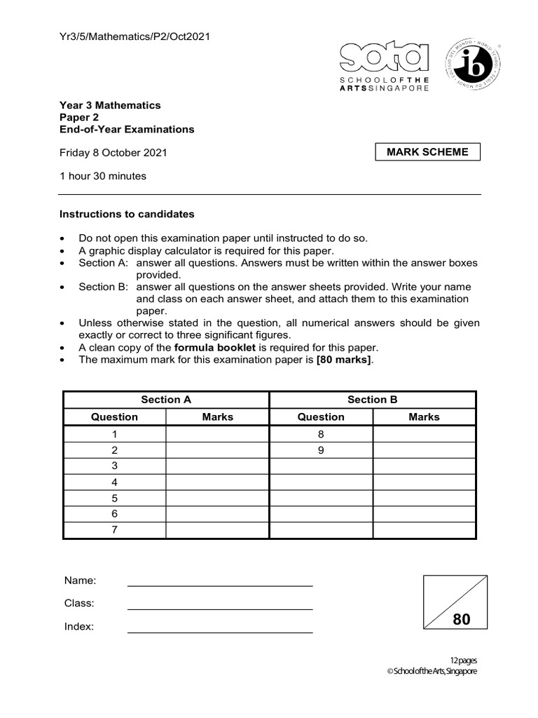 2021 Year 3 EOY P2 Solution | PDF | Mathematical Relations | Applied ...