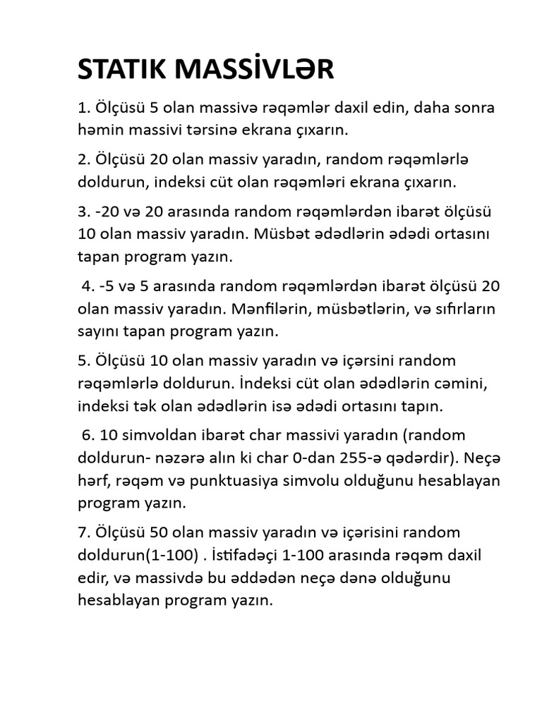 Statik Massi̇vlər | PDF