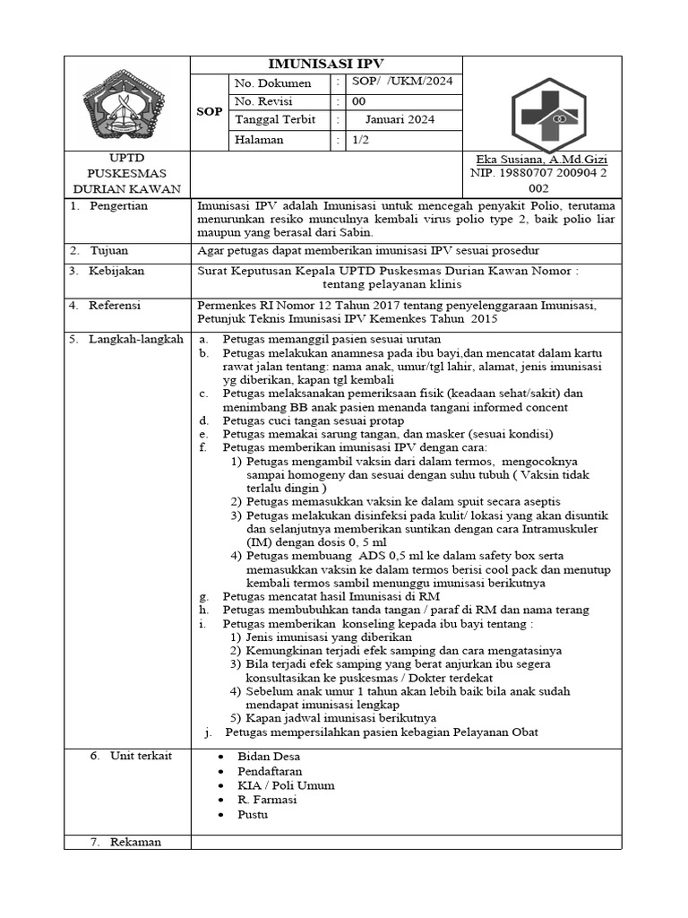 Sop Ipv | PDF | Kesehatan Holistik | Sains & Matematika