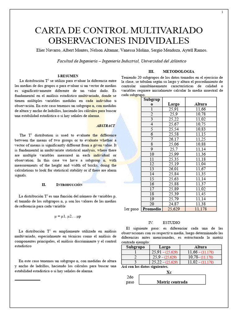 Articulo Cartas de Control Multivariado | PDF | Análisis funcional ...