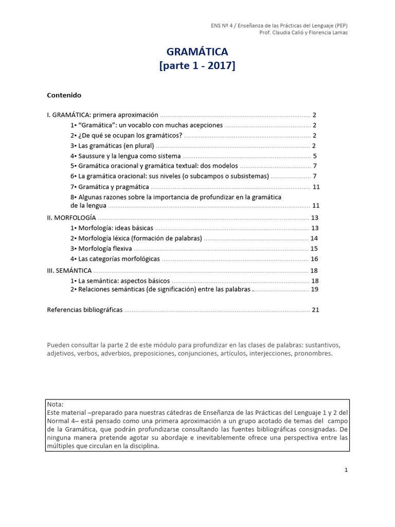 Gramática Módulo 2017 Parte 1 Pdf Palabra Numero Gramatical