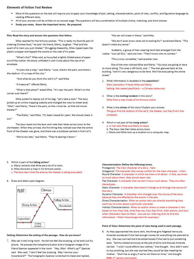 Fiction Elements Test Review Guide | PDF | Narration | Plot (Narrative)