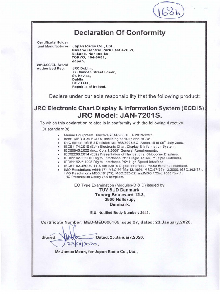 ECDIS-JRC-JAN-7201S-MED-DoC-Cert-25-1-2020 | PDF