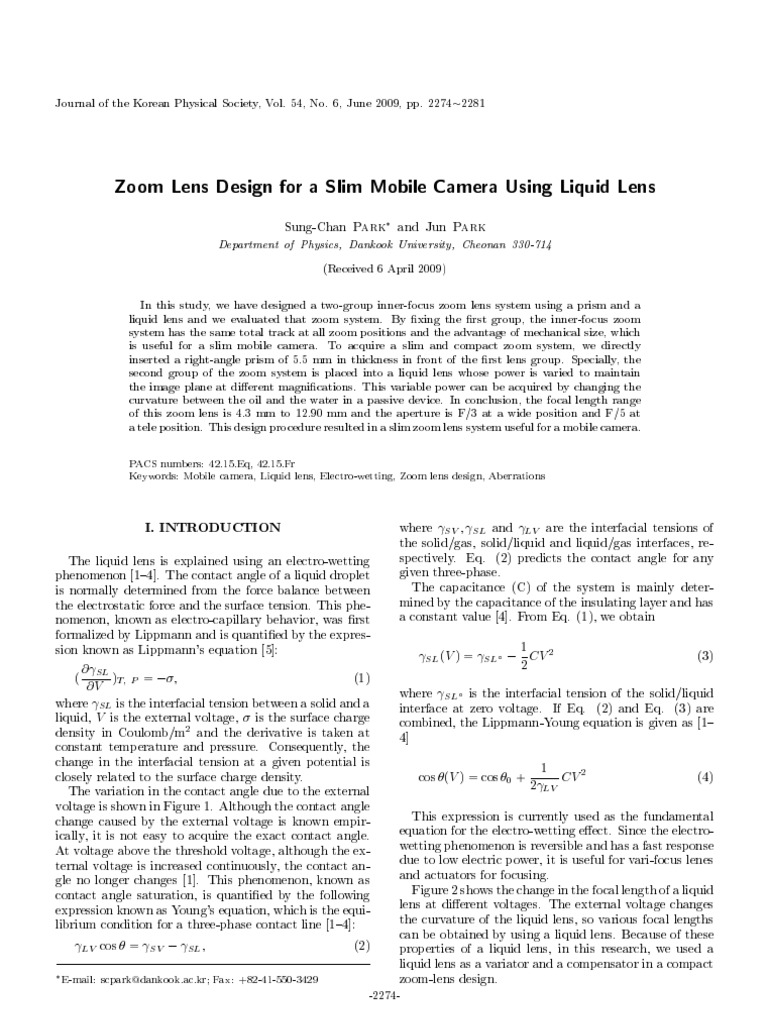 Zoom Lens Design For A Slim Mobile Camera Using Liquid Lens | PDF ...