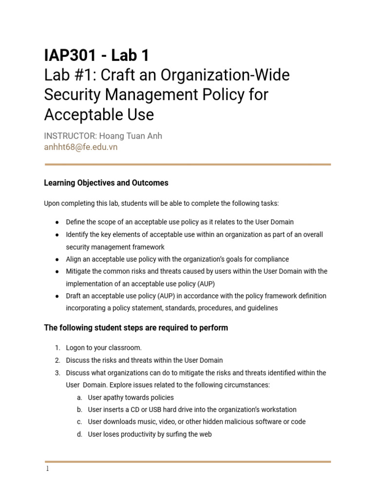 Lab 1 IAP301 | PDF | Regulatory Compliance | Information Technology Management