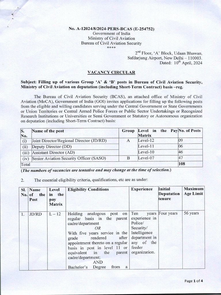 BCAS Group A B Recruitment 2024 | PDF