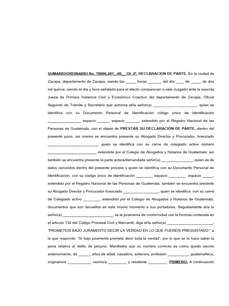 Acta de Declaracion de Parte Modelo | PDF | Gobierno | Ley Pública