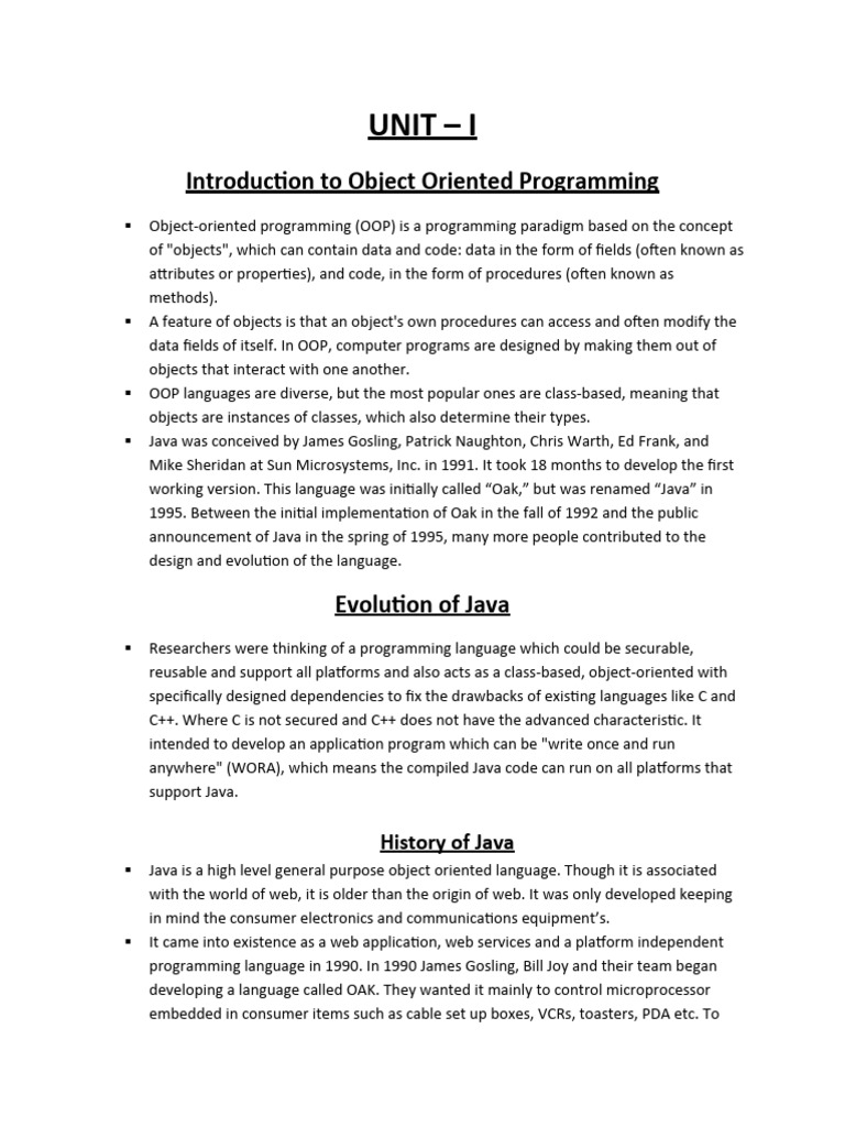 UNIT 1 OOPS Self | PDF | Object Oriented Programming | Class (Computer ... UNIT 1 OOPS Self | PDF | Object Oriented Programming | Class (Computer ...
