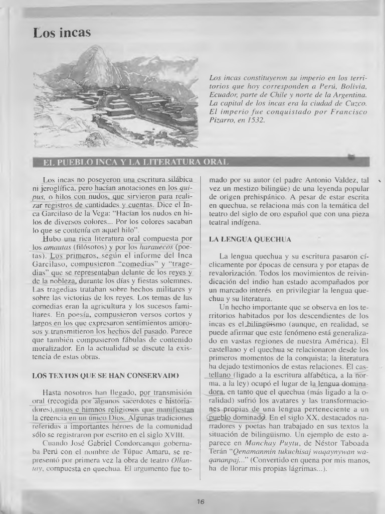 Cultura y Literatura Incaica | PDF | Imperio Inca | Perú