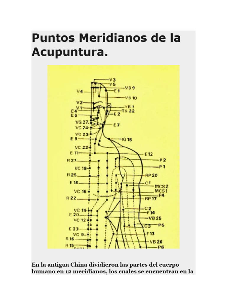 Puntos Meridianos de La Acupuntura | Descargar gratis PDF | Acupuntura | Meridian (medicina china)