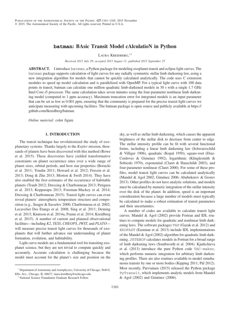 batman: Python Exoplanet Transit Model | PDF | Time Complexity | Stars
