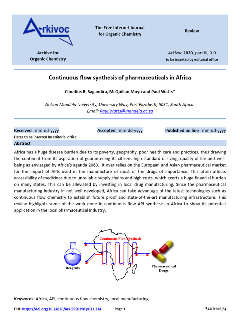 Continuous Flow Synthesis of Pharmaceuticals in Af | PDF | Generic Drug ...