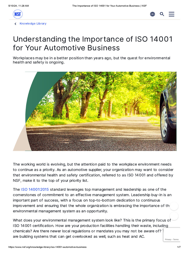The Importance of ISO 14001 For Your Automotive Business - NSF | Download Free PDF | Life Cycle ...