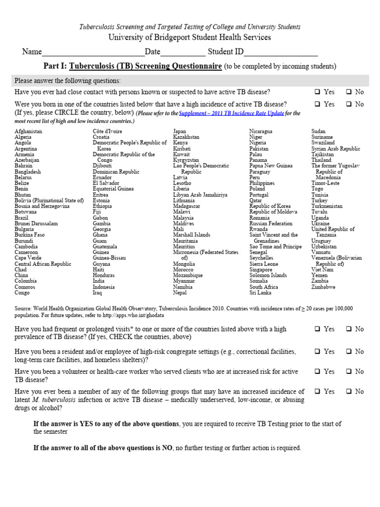 TB Screening for College Students | PDF | Tuberculosis | Medical ...