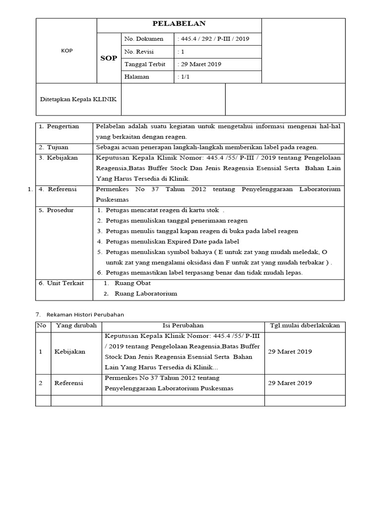 SOP PELABELAn | PDF