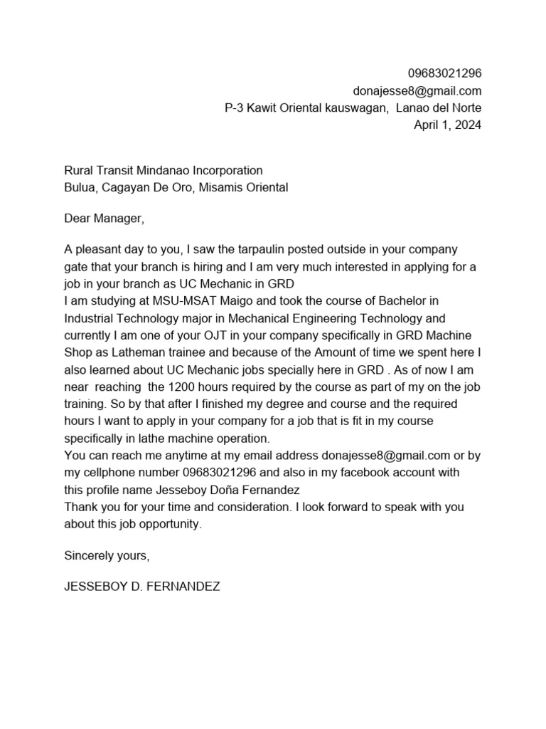 Application Letter | PDF
