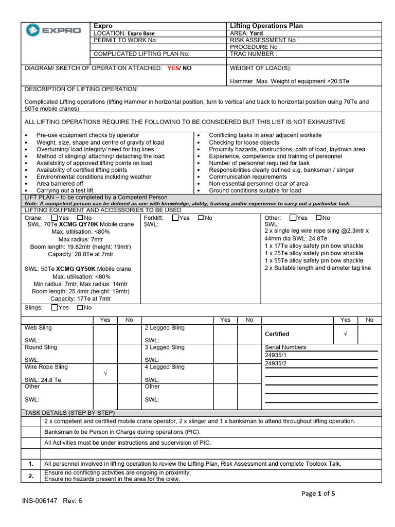 Lifting Operations Plan-70 T Crane | PDF