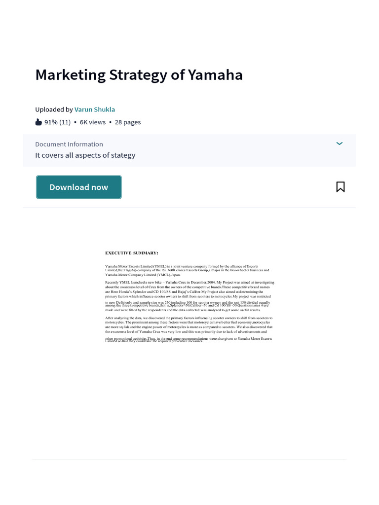 Marketing Strategy of Yamaha - PDF - Motorcycle - Business | PDF ...