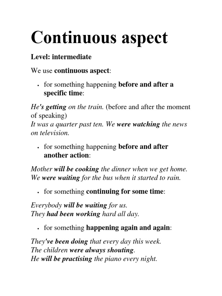 Continuous Aspect in English Grammar | PDF