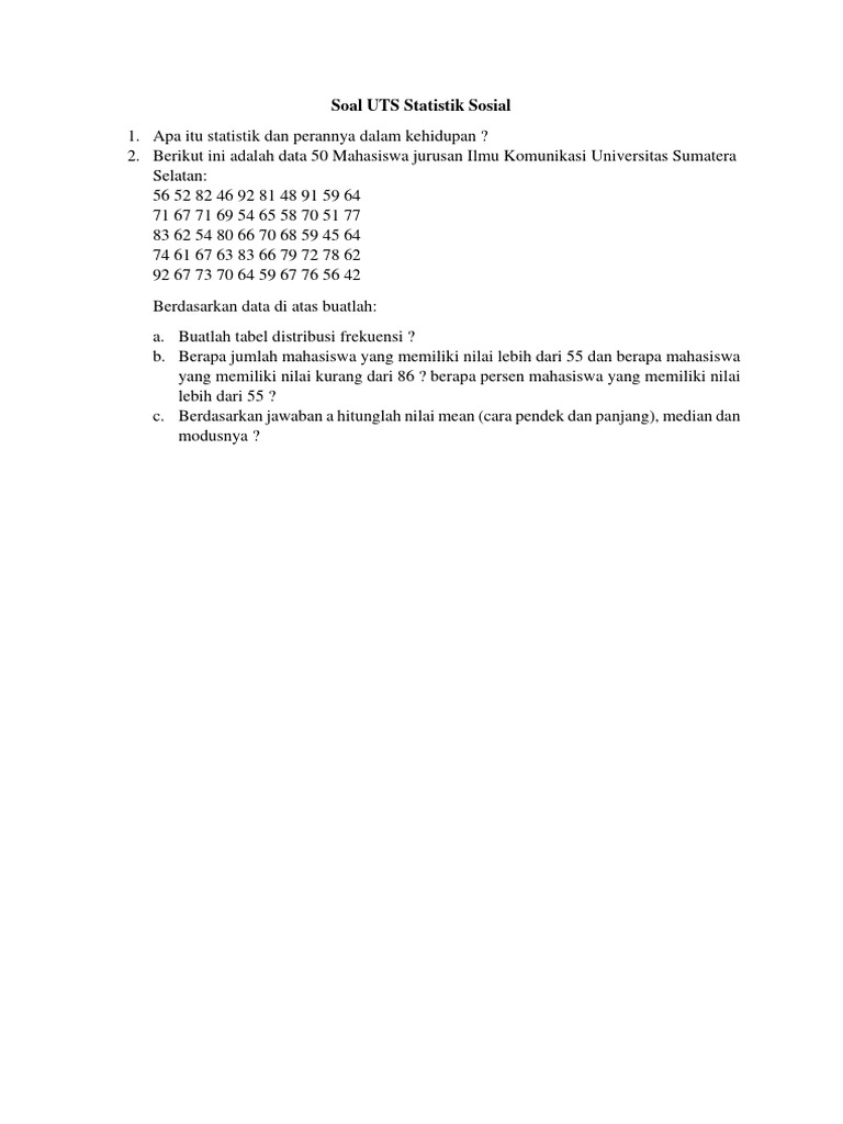 Soal UTS Statistik Sosial | PDF