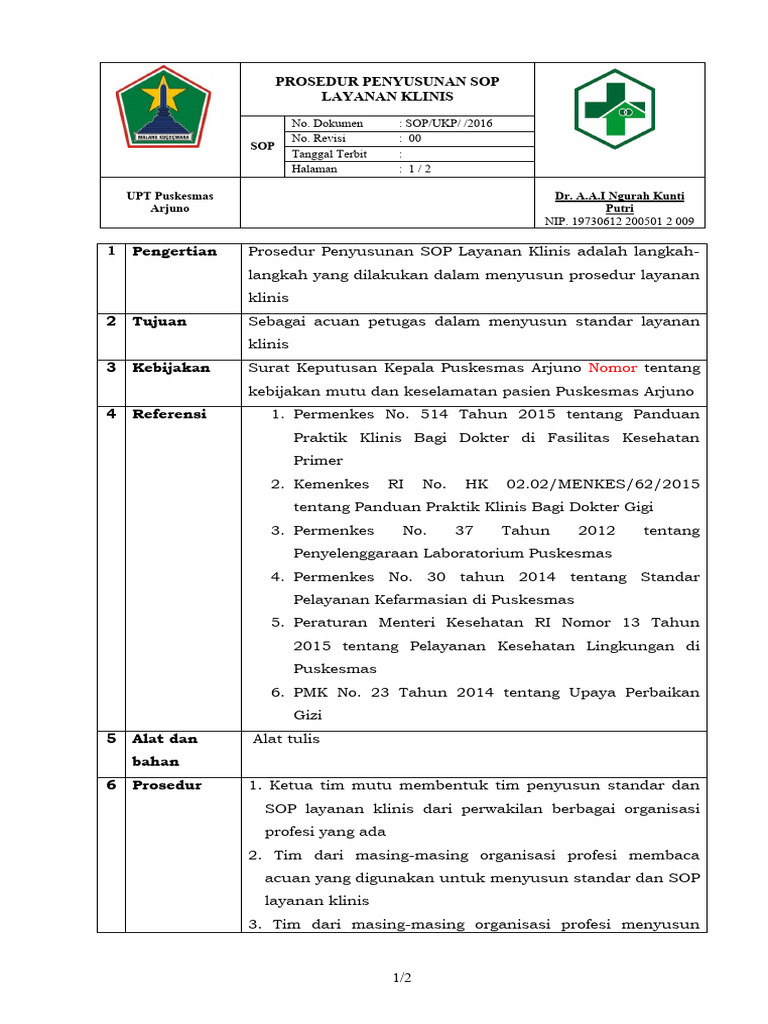 SOP 1 Tentang Prosedur Penyusunan Standart Klinis | PDF | Pengembangan Diri | Kesehatan Holistik