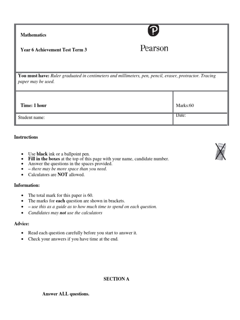 Year 6 Mathematics Test Term 3 | PDF | Pie Chart | Mathematics