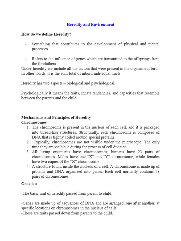 Heredity and Environment | PDF | Heredity | Life Sciences