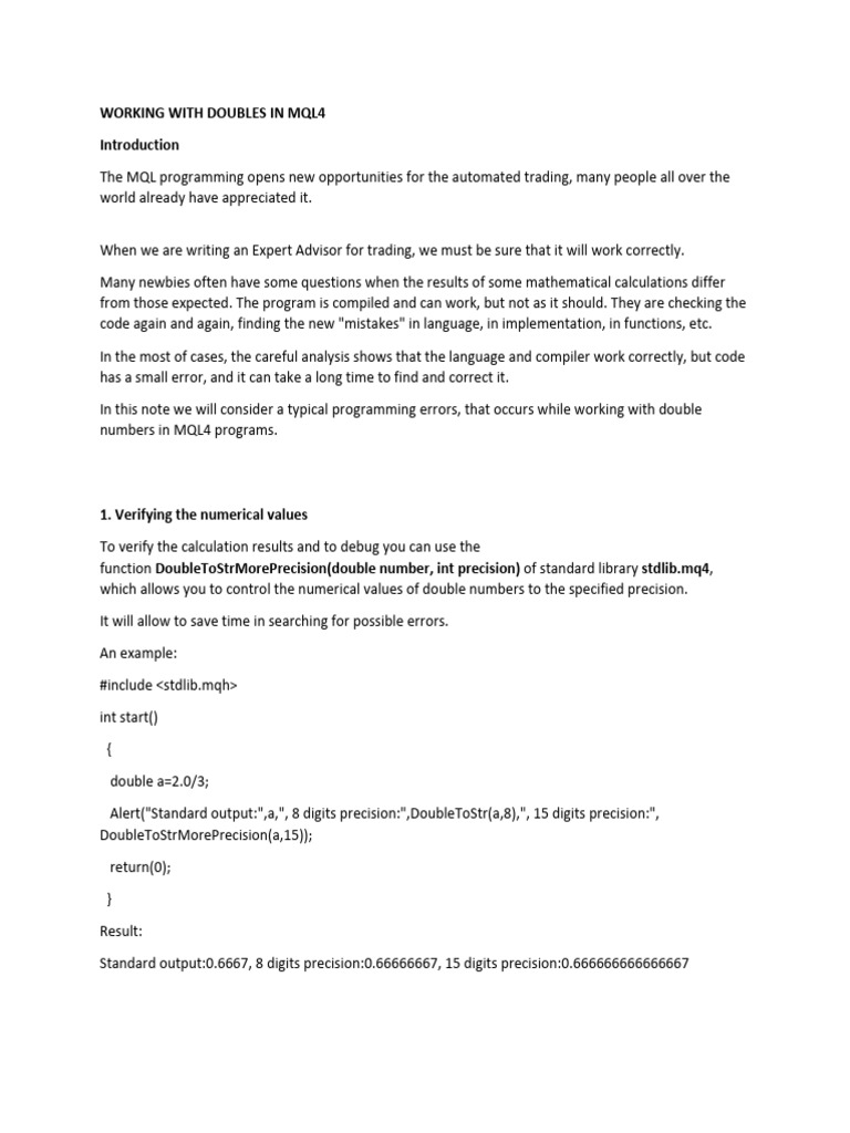 MQL4 Double Precision Guide | PDF | Integer (Computer Science) | Significant Figures