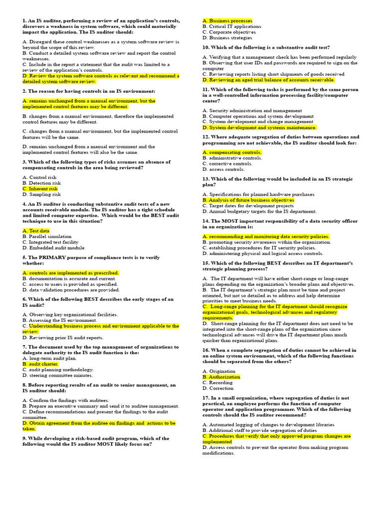 Auditing Quiz | PDF | Audit | Computer Security