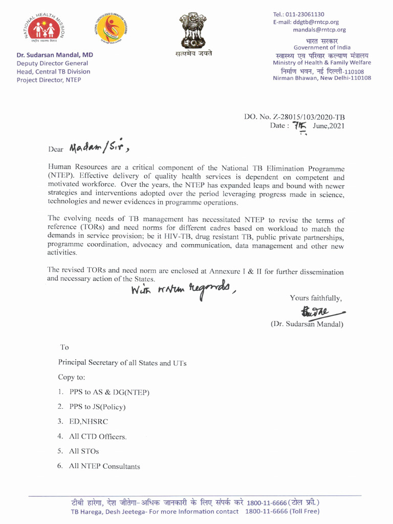 DO Letter - TOR and Need Norms For NTEP Staff | PDF