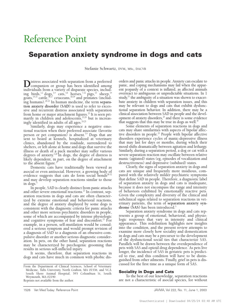 Separation Anxiety Syndrome in Dogs and Cats | PDF | Mental Disorder ...