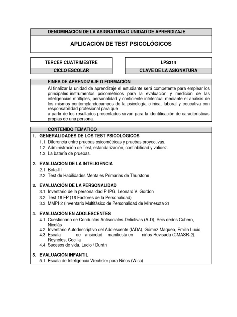 Aplicacion de Test Psicologicos | PDF | Cognición | Conceptos psicologicos