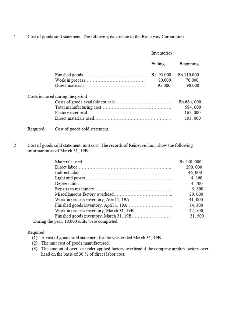 Questions Cost of Goods Sold Statement | PDF | Cost Of Goods Sold ...
