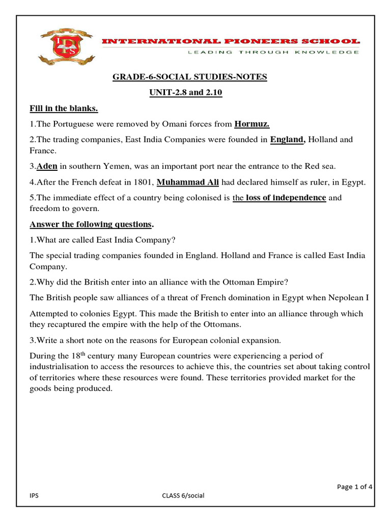 Grade 6-Social Notes - Unit-2.8-2.14 | PDF | World War II | Conflicts