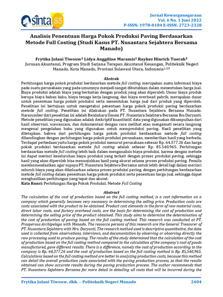 Analisis Penentuan Harga Pokok Produksi Paving Berdasarkan Metode Full ...