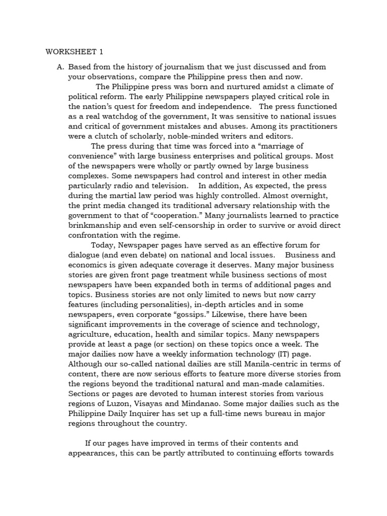 Worksheet 1 History Campus | PDF | Newspapers | News